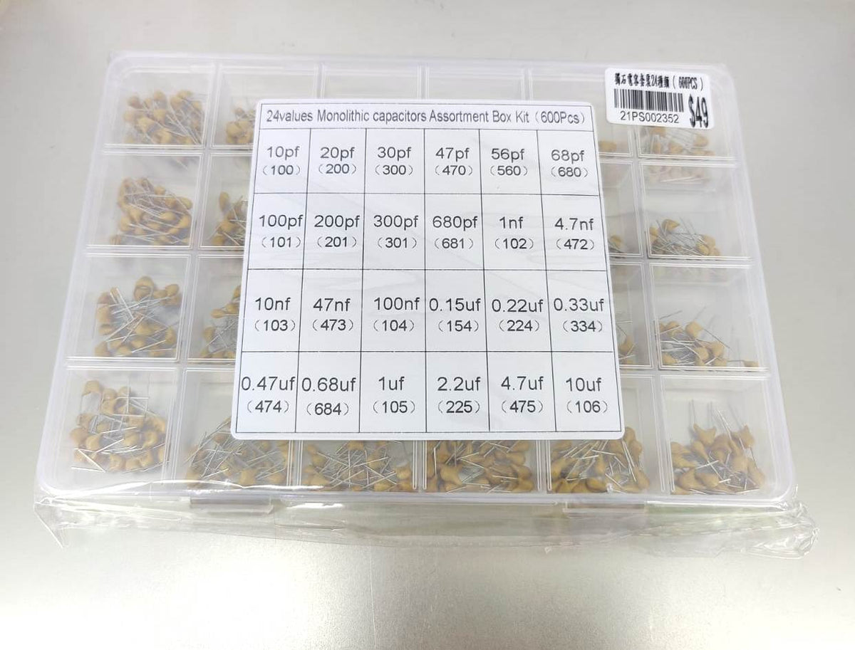 600pcs 24 Values Monolithic Capacitors Assortment Kit │ 電容 – Sun Cheong ...